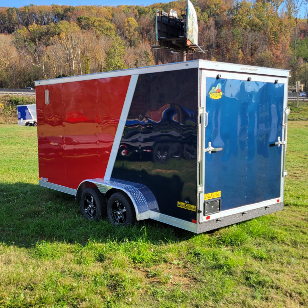 New 2025 Covered Wagon Trailers 7X16 TA RED/SLVR RAMP/SIDE DOOR Cargo ...