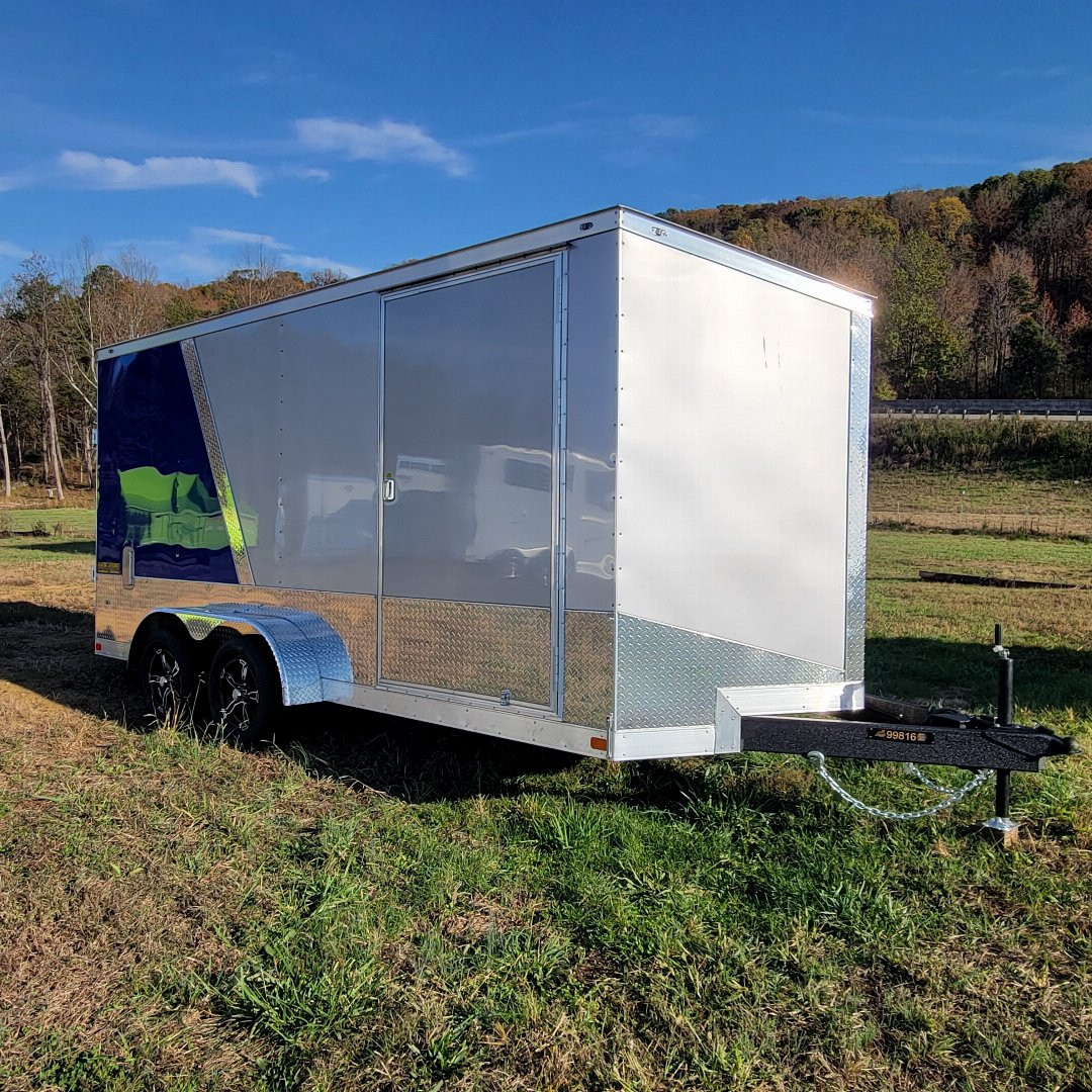 New 2025 Covered Wagon Trailers 7X16 TA BLU/SLVR RAMP/SIDE DOOR Cargo ...