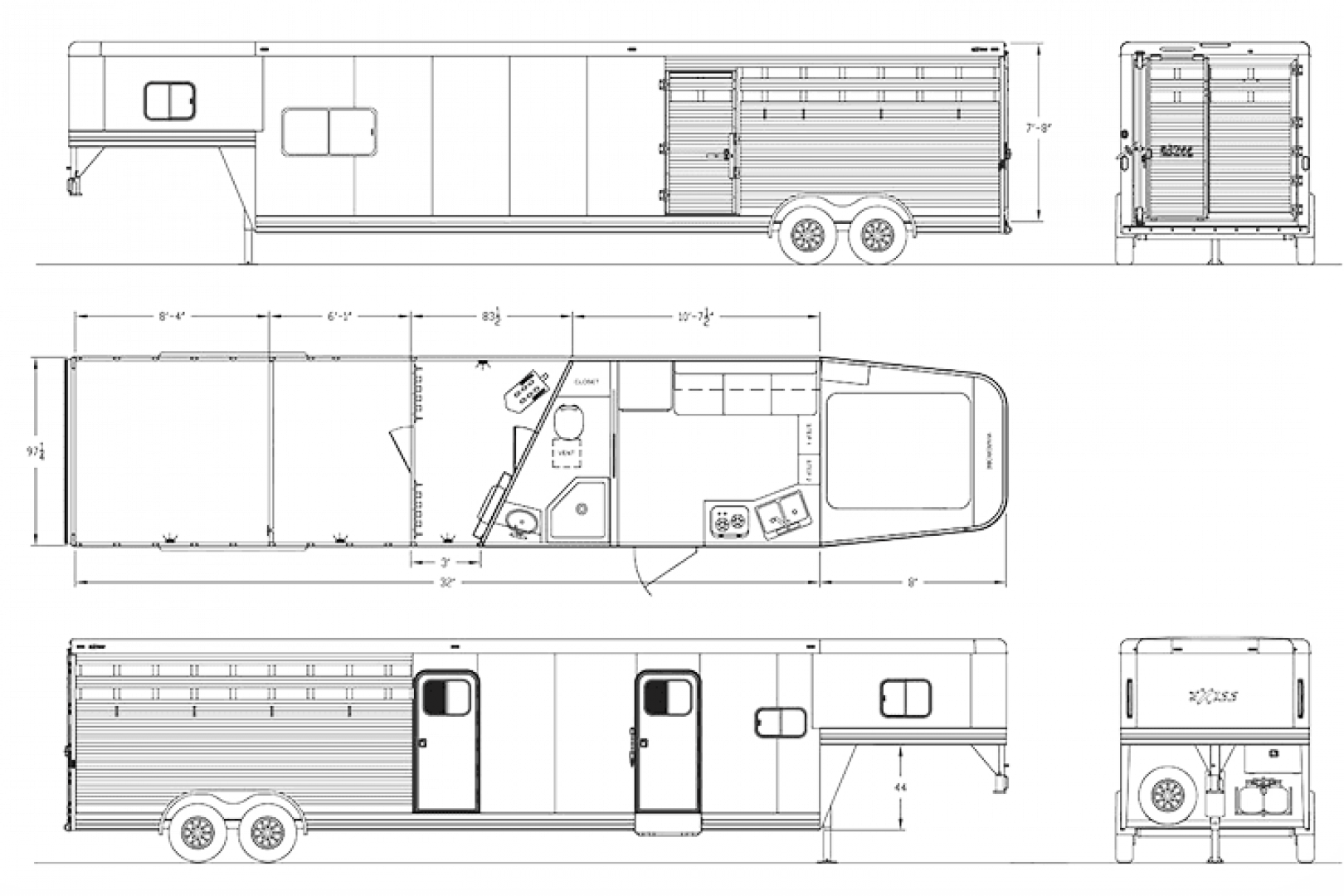 New 2026 Exiss STC 8032LQ 6 Pen / Stock Combo Trailer