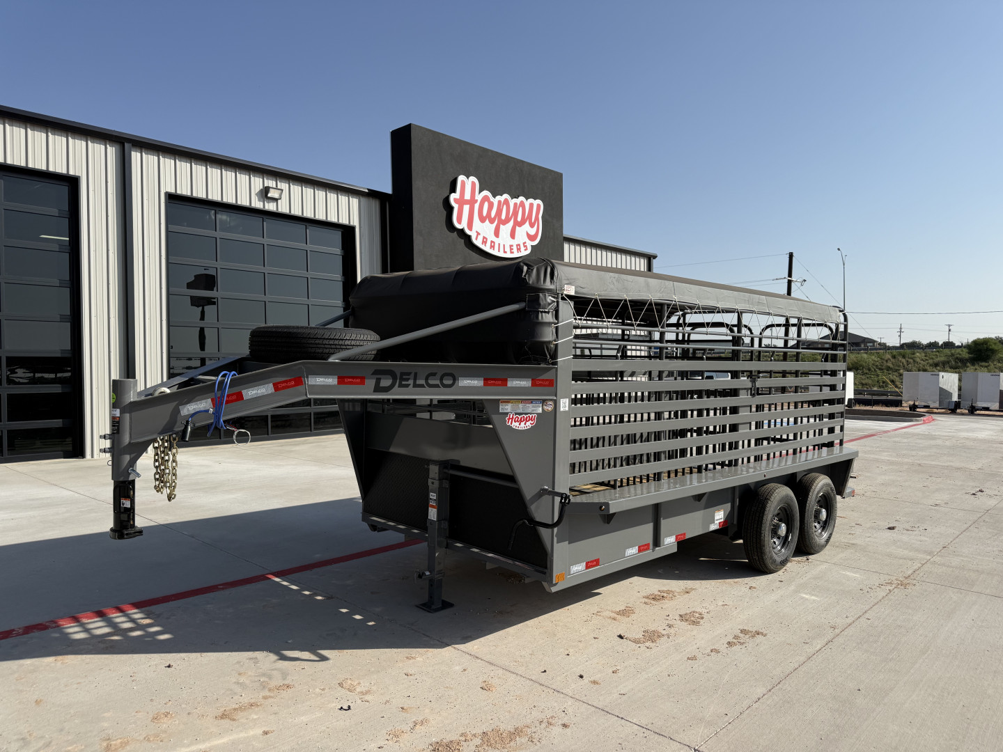 New 2025 Delco 6'8"x16' GN Bar Top Livestock Trailer - B8 Cattleman