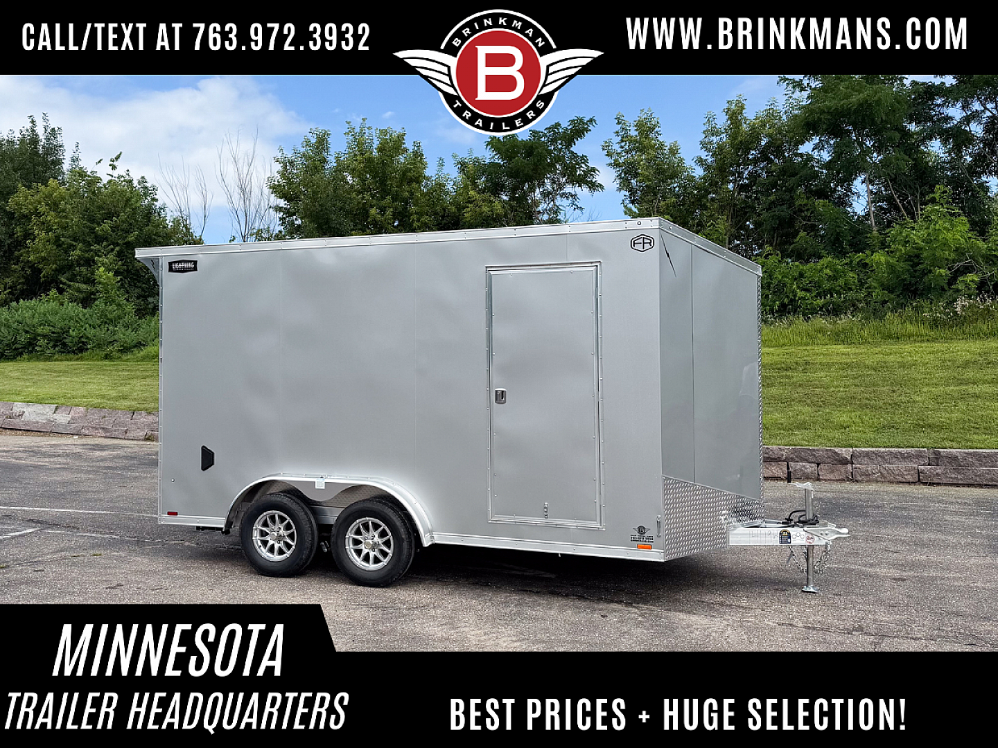 New Lightning 7.5x14 Aluminum Enclosed Trailer - Rear ramp door!